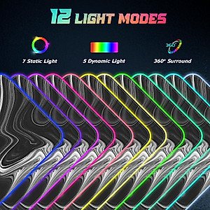 ITNRSIIET RGB Gaming Mouse Pad, Full Desk XL Extended Large Gaming Mousepad, 12 Lighting Modes, 30% Thicker, Big LED Desk Mat for Keyboard Computer Men Gamers, 32" x 12", Abstract Black and White