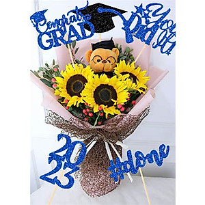 Graduation Centerpieces for Tables 2023 Blue, Glitter Class of 2023 Graduation Table Decorations, High School Graduation Party Centerpiece Sticks Supplies, Graduation Party Decorations 2023 Blue, 24Pcs
