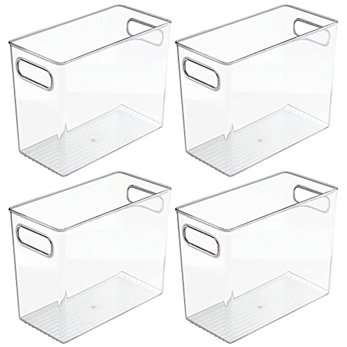 mDesign Tall Plastic Storage Organizer Container Bin, Office Organization for Filing Cabinet, Cupboard, Shelves, and Desk - Holds Notepads, Pens, Pencils, Highlighters, Ligne Collection, 4 Pack, Clear