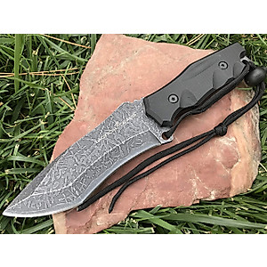TACTICAL GEARZ TG Targ ST, 9.5" Straight Hunting Knife w/Sheath! Solid 440c Stainless Steel Acid Etched Scimitar Blade! Full Tang w/Black G10 Slab Handle!