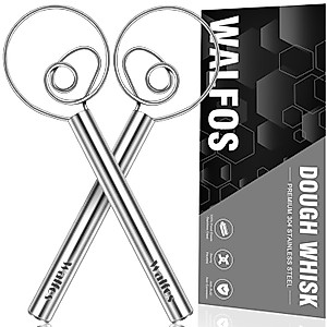 Walfos Danish Dough Whisk, Rustproof Stainless Steel Bread Whisk, Quick Mixing Bread Mixer, Dutch Dough Whisk for Cooking, Blending, Whisking, Stirring, Sourdough, Pizza, Pastry, Cake Batter（2pcs)