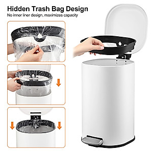 8 Gallon Step Trash Can, Square Fingerprint-Proof Foot Pedal Garbage Can with Soft-Close Lid for Kitchen Bathroom Bedroom Living Room Home Office Dorm, without Inner Bucket, 30-Liter, White