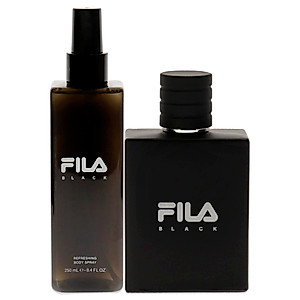 FILA Black - Invigorating and Spicy EDT Fragrance and Body Spray for Him - Extra Strength, Long Lasting Scent Payoff - Trendy, Rectangular, Streamlined, Portable Bottle Design - 2 pc Gift Set