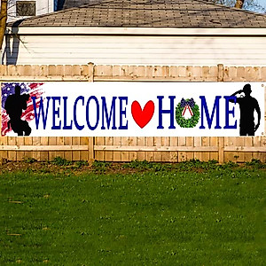 Welcome Home Banner Large Fabric America Flag Patriotic Soldier Backdrop Background,Patriotic Theme Deployment Returning Back Military Army Homecoming Party Decoration (1)