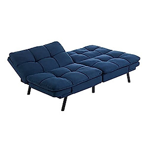 Memory Foam Futon Sofa Bed Couch Sleeper Convertible Foldable Blue Suede