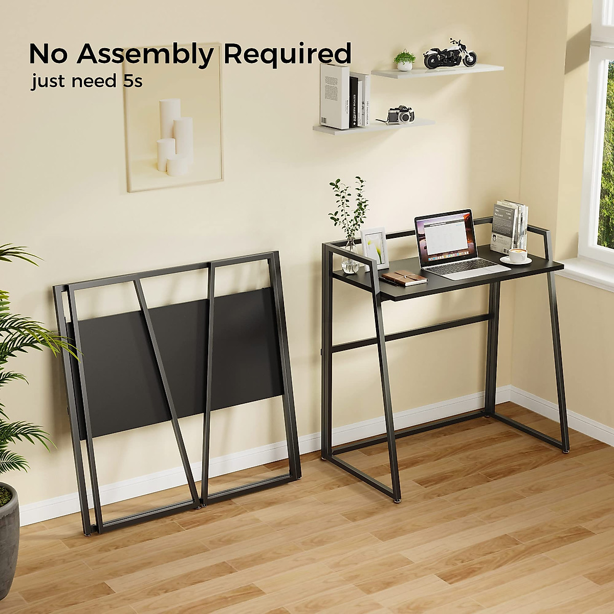 EUREKA ERGONOMIC Small Folding Desk No Assembly Required, 33" Study Desks Fold up Desk Laptop Working & Crafting Desk, Black