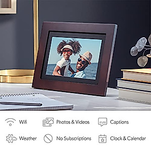 Simply Smart Home Photoshare 10” WiFi Digital Picture Frame, Send Pics from Phone to Frames, 8 GB, Holds 5,000+ Photos, HD Touchscreen, Espresso Wood Frame, Easy Setup, No Fees
