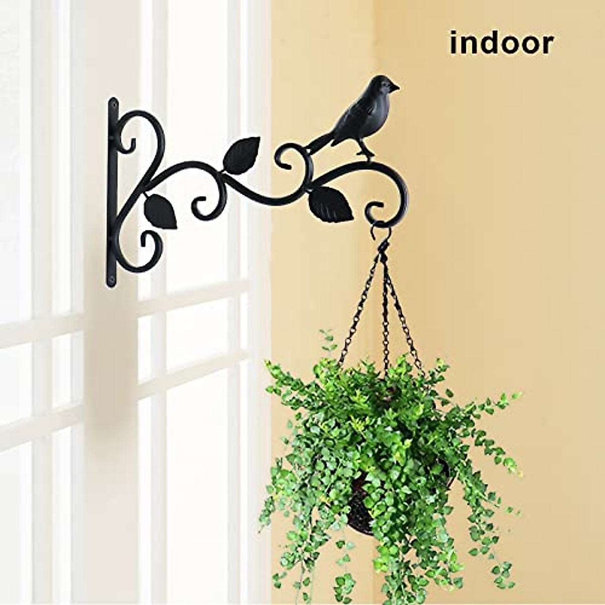 JIALAI HOME 2 Pack Hanging Plants Bracket 12" Bird Planter Outdoor Hooks Hangers for Flower Baskets Pot Bird Feeder Wind Chimes Lanterns Patio Garden Outdoor Indoor Metal Black