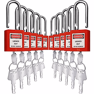 SAFBY Lockout Tagout Locks, Safety Padlock, Keyed Differently Loto Safety Padlocks for Lock Out Tag Out Kits Station (Red 1-10)