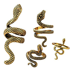 Snake Rings, 4 PCS Golden Serpent Rings Vintage, Adjustable Full Finger Decoration Rings, Suitable Decorative Accossaries for Women Girls