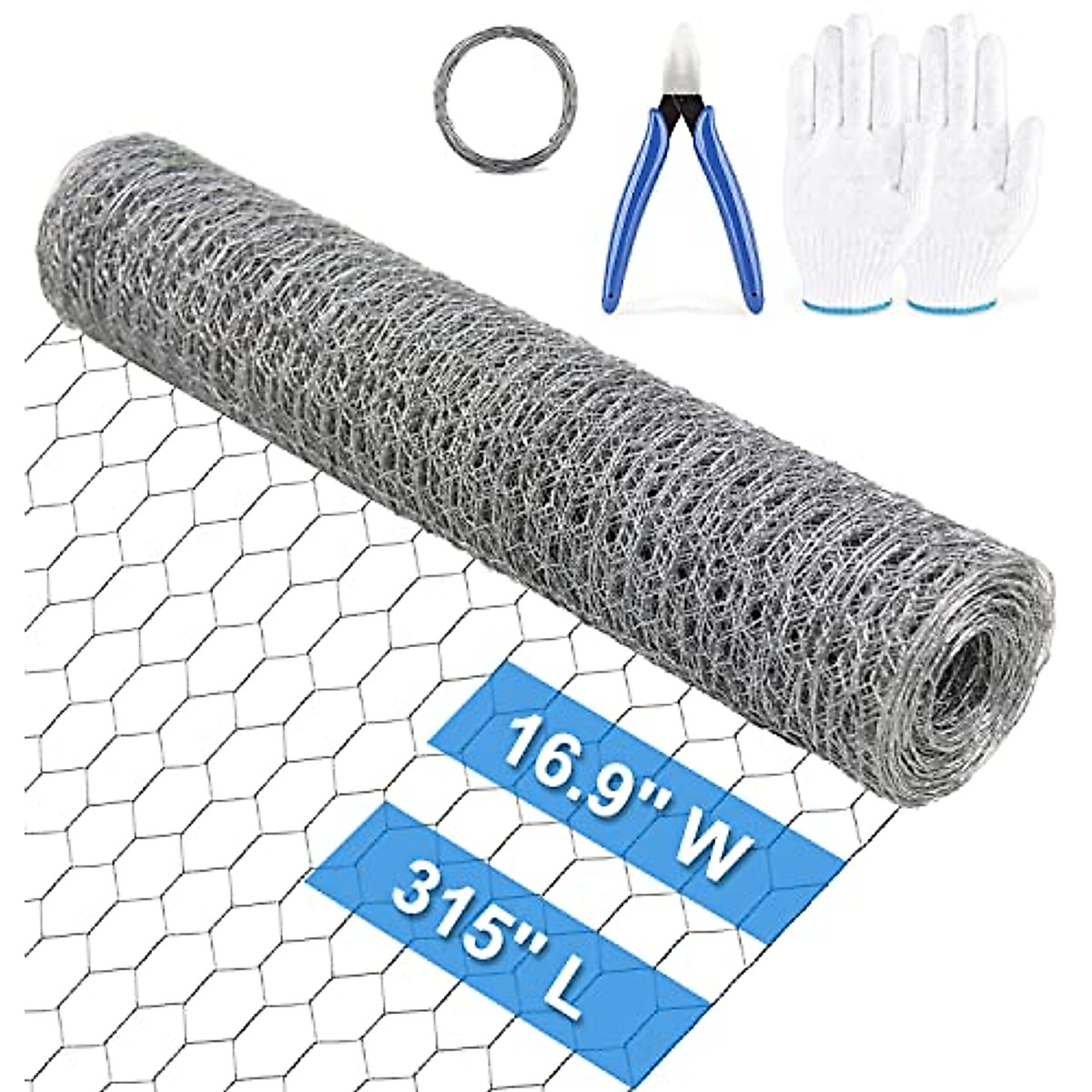 UWIOFF Chicken Wire - 16.9'' x 315'' Chicken Wire Fencing, Galvanized Hexagonal Poultry Netting, 0.6 Inch Wire Mesh Garden Fence Animal Barrier Metal Floral Chicken Wire for Crafts Garden Rabbit