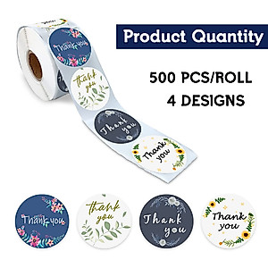 Thank You Stickers Rolls Watercolor Flower Thank You Stickers Labels Round Adhesive Labels Stickers Decorative Sealing Stickers Perfect for Small Business, Weddings, Parties, Gifts(500 Per Roll)