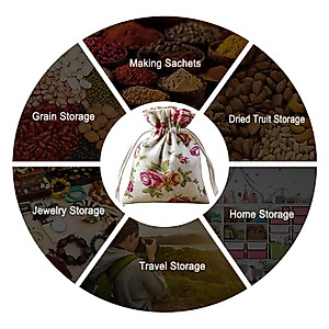 Cooyeah 50pcs Rose Drawstring Burlap Bags, Reusable Double Drawstring Linen Storage Bag Gift Favor Bag for Wedding Birthday Party Jewelry Pouch, 3.9"x5.5"