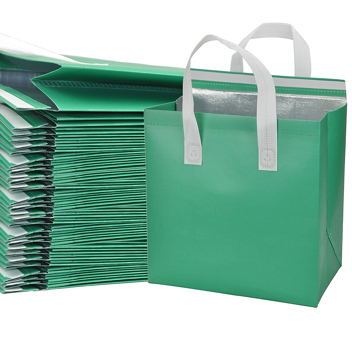 AIVYGDEN 60pcs Insulated Take Away Bags,Thermal Insulation Food Bag for Coffee,Milky Tea,Take-away Dinner,Fresh Seafood,Cold or Warm Food drive for Restaurant,Retail Store or Picnic/BBQ (green)