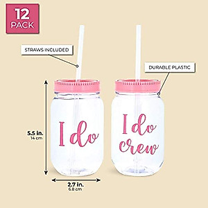 I Do Crew Plastic Mason Jar for Bachelorette Party and Bridal Shower (11+1) Glass