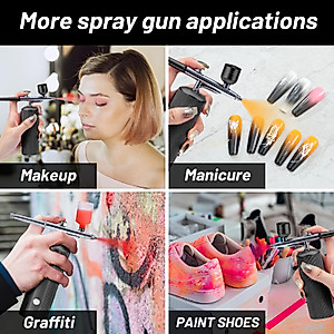 Teebloom Airbrush Kit with Compressor - Auto Handheld Cordless Airbrush with 0.3mm and 0.5mm Tip Interchangeable for Painting, Tattoo, Nail Art, Model Coloring, Makeup, Cake