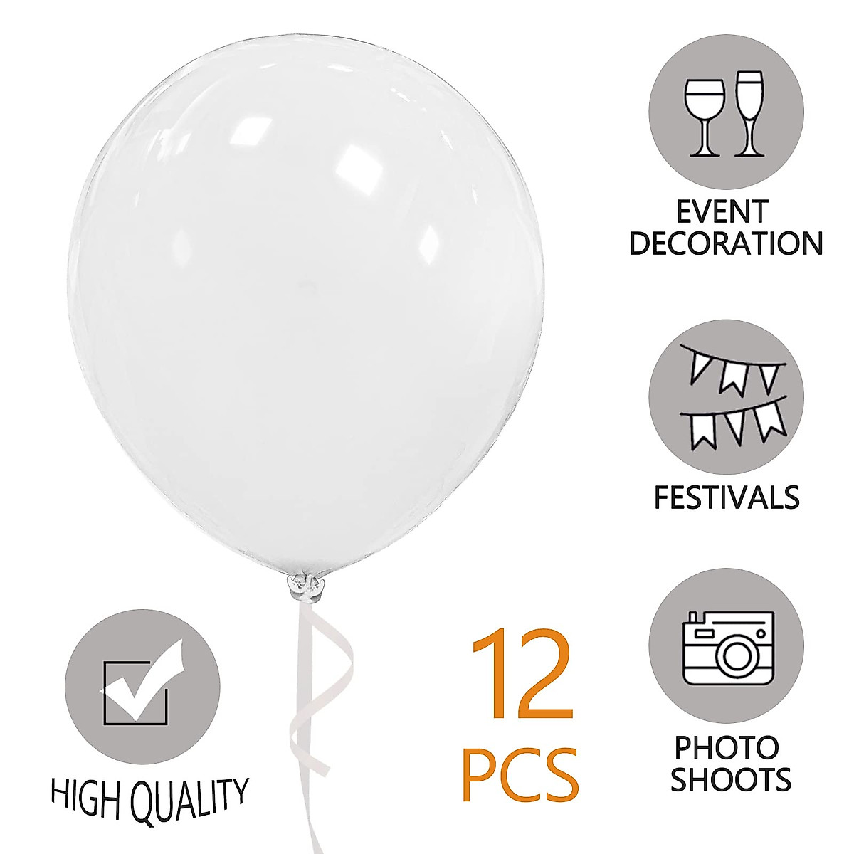 White Balloons 18 Inch 12 Pack Large Latex Party Balloons Round Helium Balloon for Wedding Birthday Party Baby Shower Engagement Anniversary Festival Party Decorations (White Balloons 18 inch)