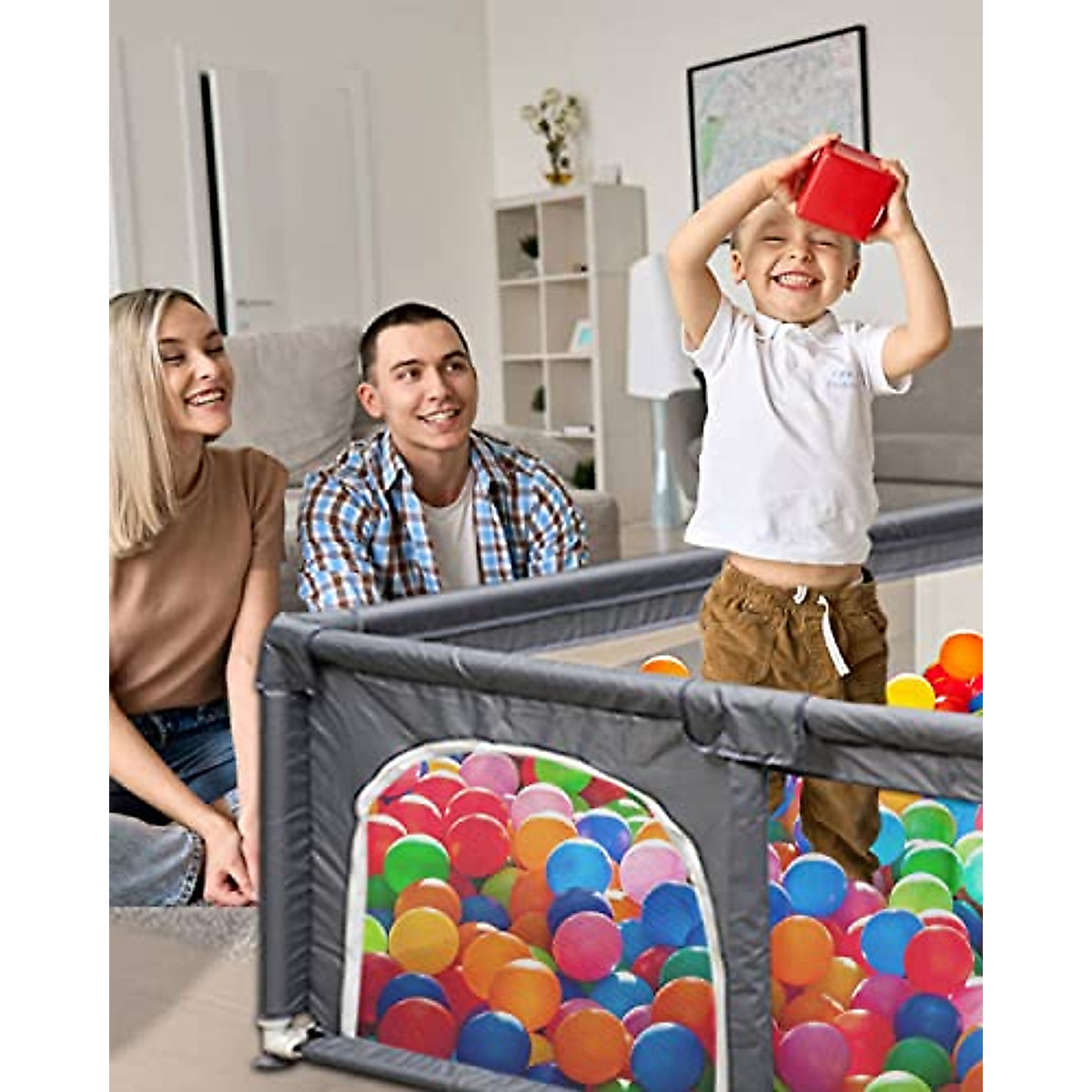 PlayPen for Babies and Toddlers-Aukivon 71"x59" Extra Large Baby Playpen with Storage Bag Baby Playard with Door, 2 Pull Rings & 50 Ocean Balls for Kids for Indoor & Outdoor, Anti-Collision, Grey