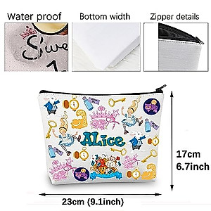 CMNIM We Are All Mad Here Alice Gift Makeup Bag Smiling Cat Wonderland Quote Cosmetic Bag Alice Fairy Tales Gifts (AIice makeup bag 1)