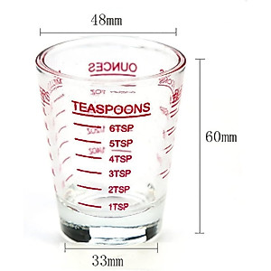 Shot Glasses Measuring cup Liquid Heavy Glass Wine Glass Espresso Shot Glass-Incremental Measurement 1oz, 6 Tsp, 2 Tbs, 30ml (2 pack)(red)
