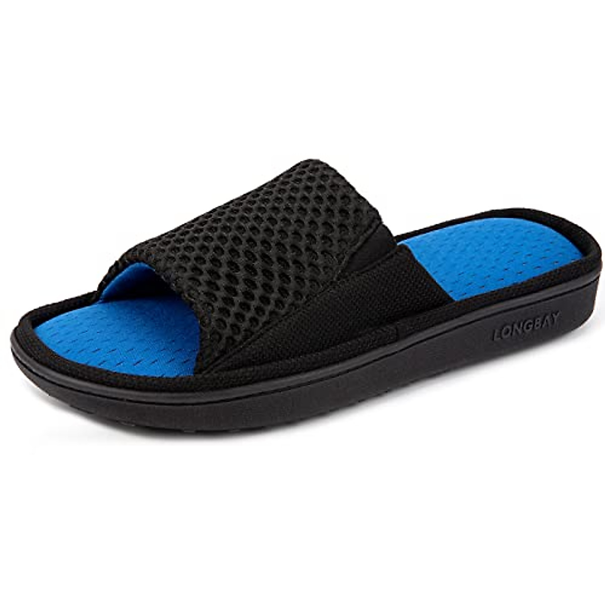 LongBay Men's Comfy Memory Foam Slide Slippers Breathable Mesh Cloth House Shoes (Large / 11-12 D(M) US, Blue)