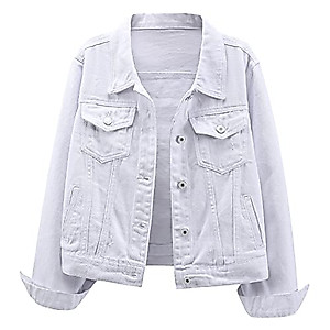 Ladyful Women's Casual Jean Jacket Distressed Ripped Denim Jacket Coat with Pockets