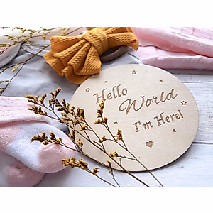 Wooden Pregnancy Announcement cards for Husband, Dad, Grandparent, Hospital- It's a Girl, It's a Boy & Hello World Newborn Signs Set of 7.