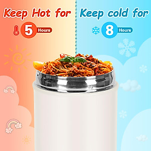 Thermo for Hot Food Kids - 15.8 Oz, Insulated Food Container for Lunch, Stainless Steel Vacuum Insulated Food Jar with Folding Spoon, Wide Mouth, Leak Proof, Pink