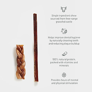 Get Joy Bully Braid Natural Dog Chew, 6 Inch (Pack of 3), Braided Single Ingredient Bull Pizzle Long Lasting Dog Chew, Odor Free