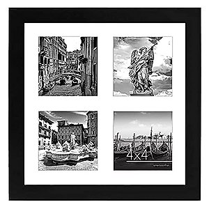 Americanflat 10x10 Collage Picture Frame in Black - Displays Four 4x4 Frame Openings - Engineered Wood Square Picture Frame with Shatter Resistant Glass, and Includes Hanging Hardware for Wall, 4 Count (Pack of 1)