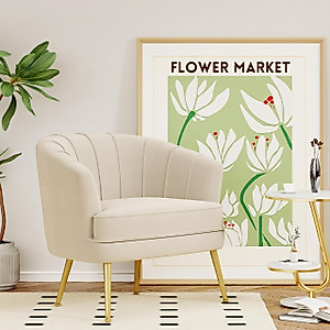 SHINEBOOM Velvet Accent Chairs for Living Room Bedroom Office Leisure Upholstered Single Sofa Chair Arm Chair Comfy Chair Reading Club Coffee Chair with Metal Legs, Beige
