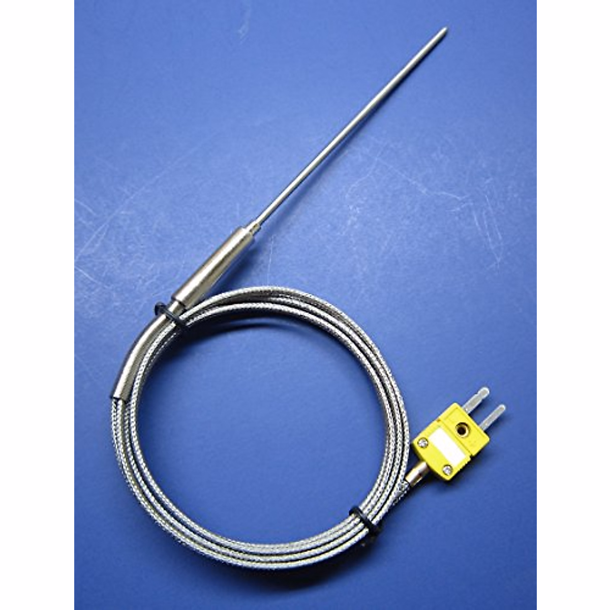 K-Type Thermocouple Sensor with High Temperature Stainless Steel Pointed Insertion Probe, 932 F or 500 C, with Stainless Steel Braided Cable
