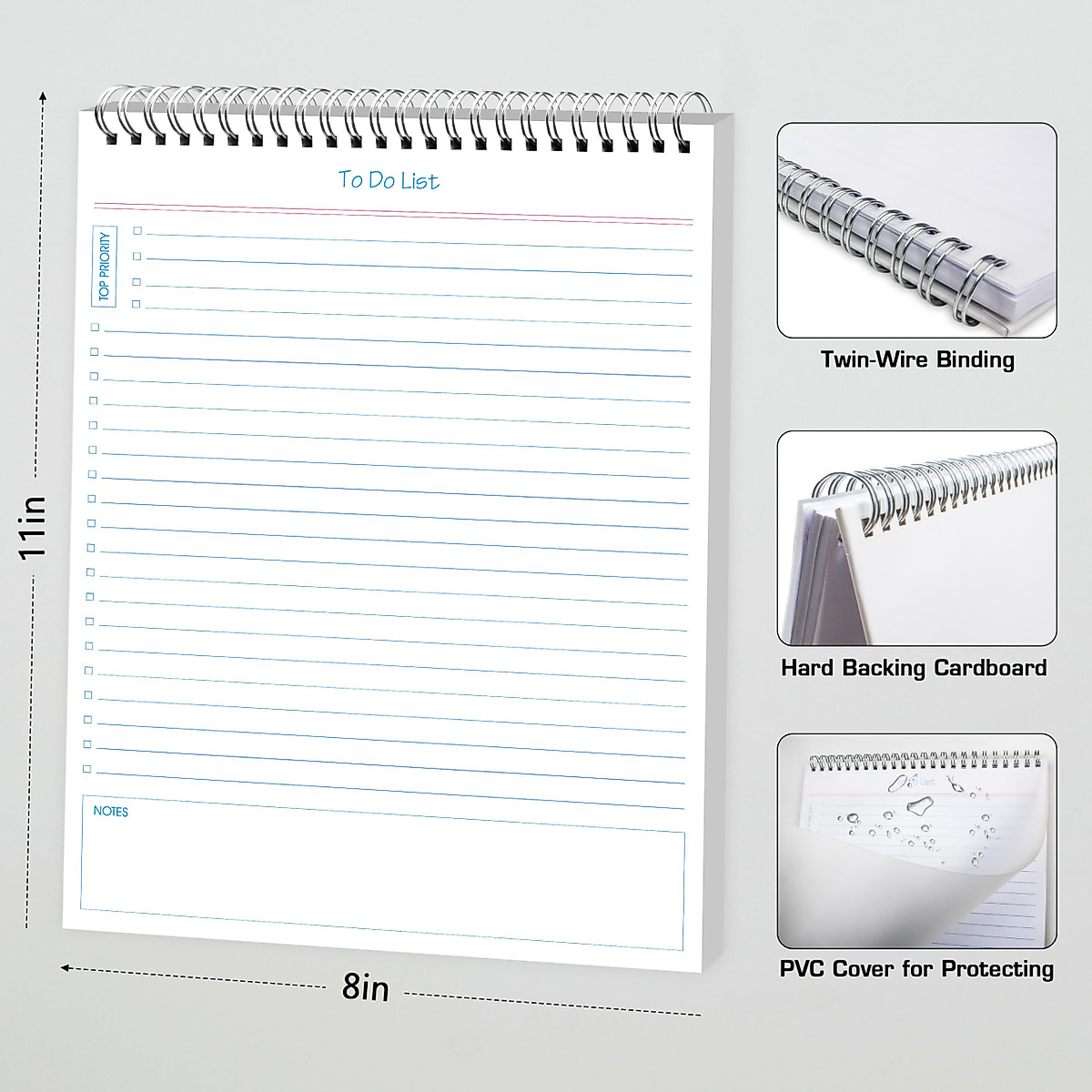 To Do List Notepad Daily Planner Notepad 60 Tear Papers with Checklist, 8 x 11 Inch Work Personal Writing Pad. 2 -pack
