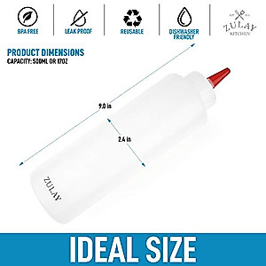 Zulay 2 Pack Condiment Squeeze Bottle - 17oz Plastic Squeeze Bottles With Caps - Sauce Bottle With Wide Mouth & Small Pointed Nozzle for Ketchup, Mustard, Olive Oil, Glue, and More