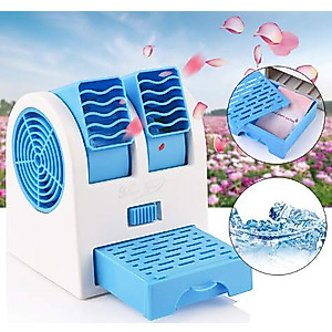BXT Portable Air Conditioner Fan Dual Bladeless Safe Mini Personal Fan Battery Powered/USB Recharging Table Desktop Fan Drawer Frgance Perfume Oil Misting Fan Cooling Cooler Indoor/Outdoor Use