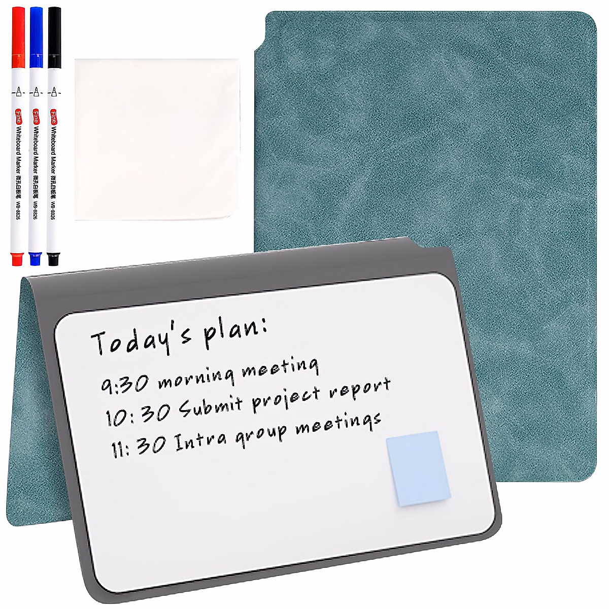 SAYEEC Whiteboard Notebook, Portable Dry Erase Board Fineliner Pens, PU Cover Erasable Handheld White Board Reusable Drawing Notebook Easel Pad for Meeting Business Office School (Blue)