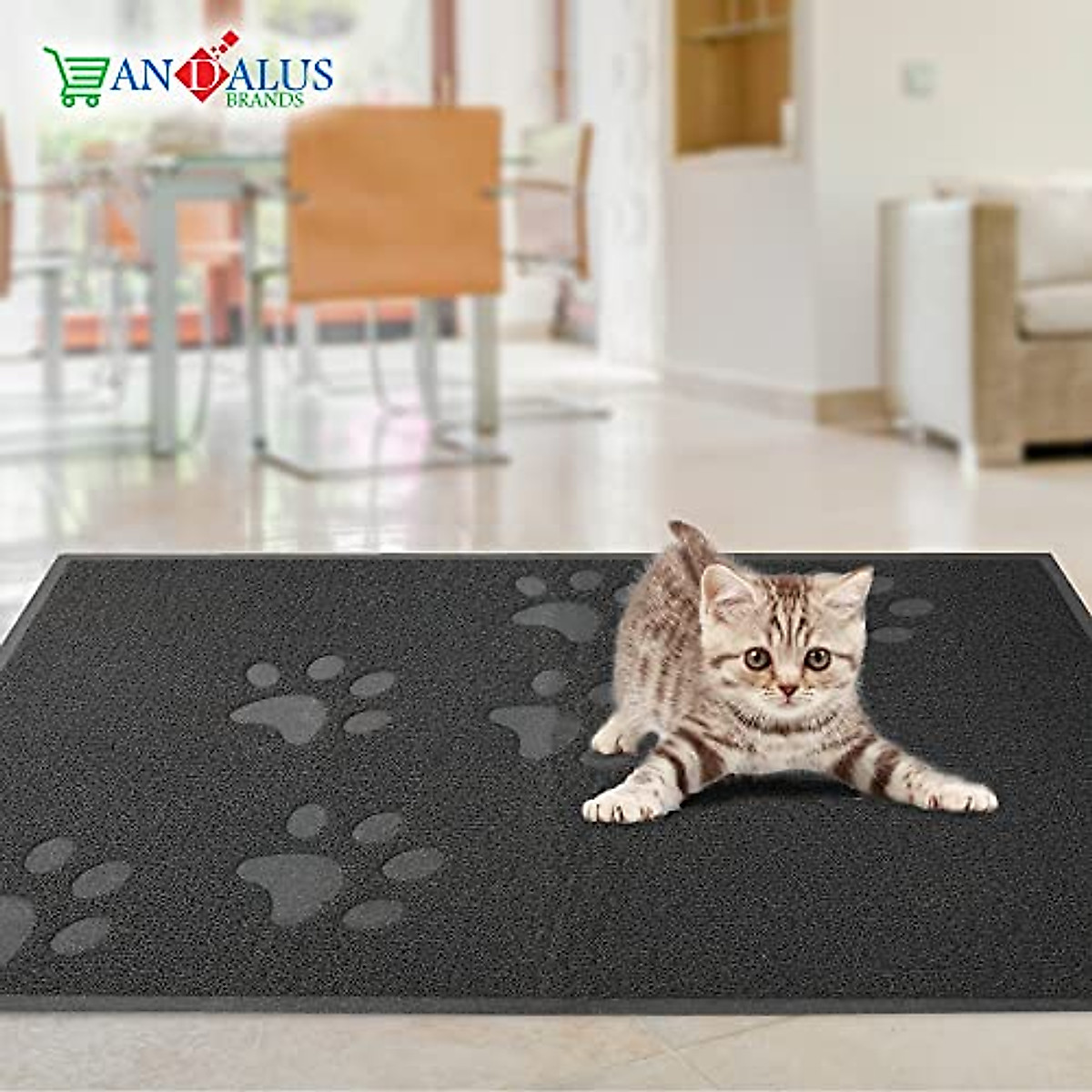 ANDALUS Cat Litter Mat - Kitty Litter Trapping Mat for Litter Boxes - Kitty Litter Mat to Trap Mess, Scatter Control - Washable Indoor Pet Rug and Carpet - Grey, Small (15.75" x 11.75")