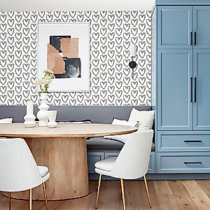 Timeet Peel and Stick Wallpaper Grey and White Wallpaper Heart Geometric Wallpaper Grey Contact Paper 17.7"x78.7" Self Adhesive Removable Wallpaper for Bedroom Living Room Wall Decor