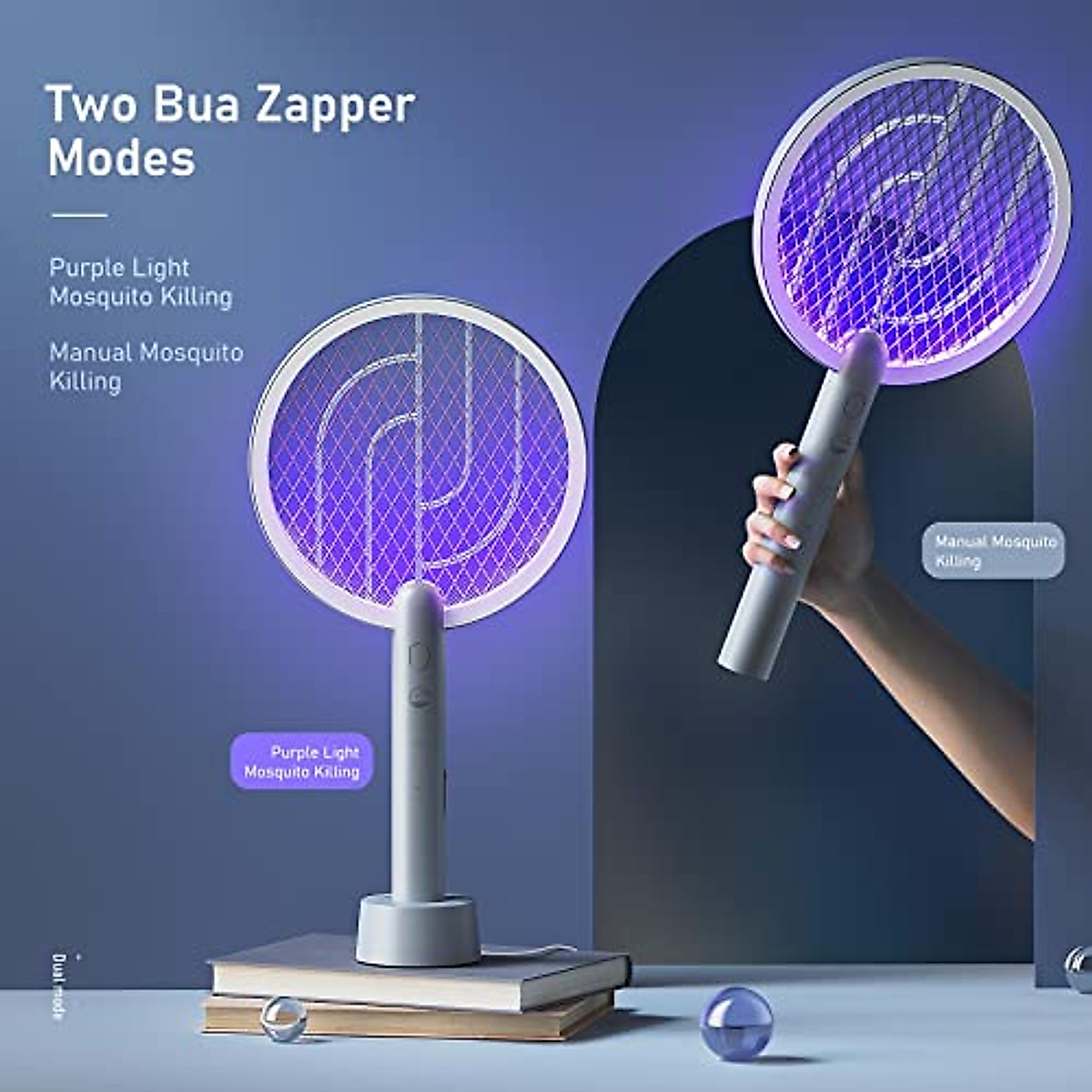 Electric Fly Swatter Racket, Mosiller 4000V 2 in 1 Bug Zapper with USB Rechargeable Base, Powerful Mosquitoes Trap Lamp & Fly Killer with 3 Layer Safety Mesh for Home, Bedroom, Kitchen, Patio (1 Pack)