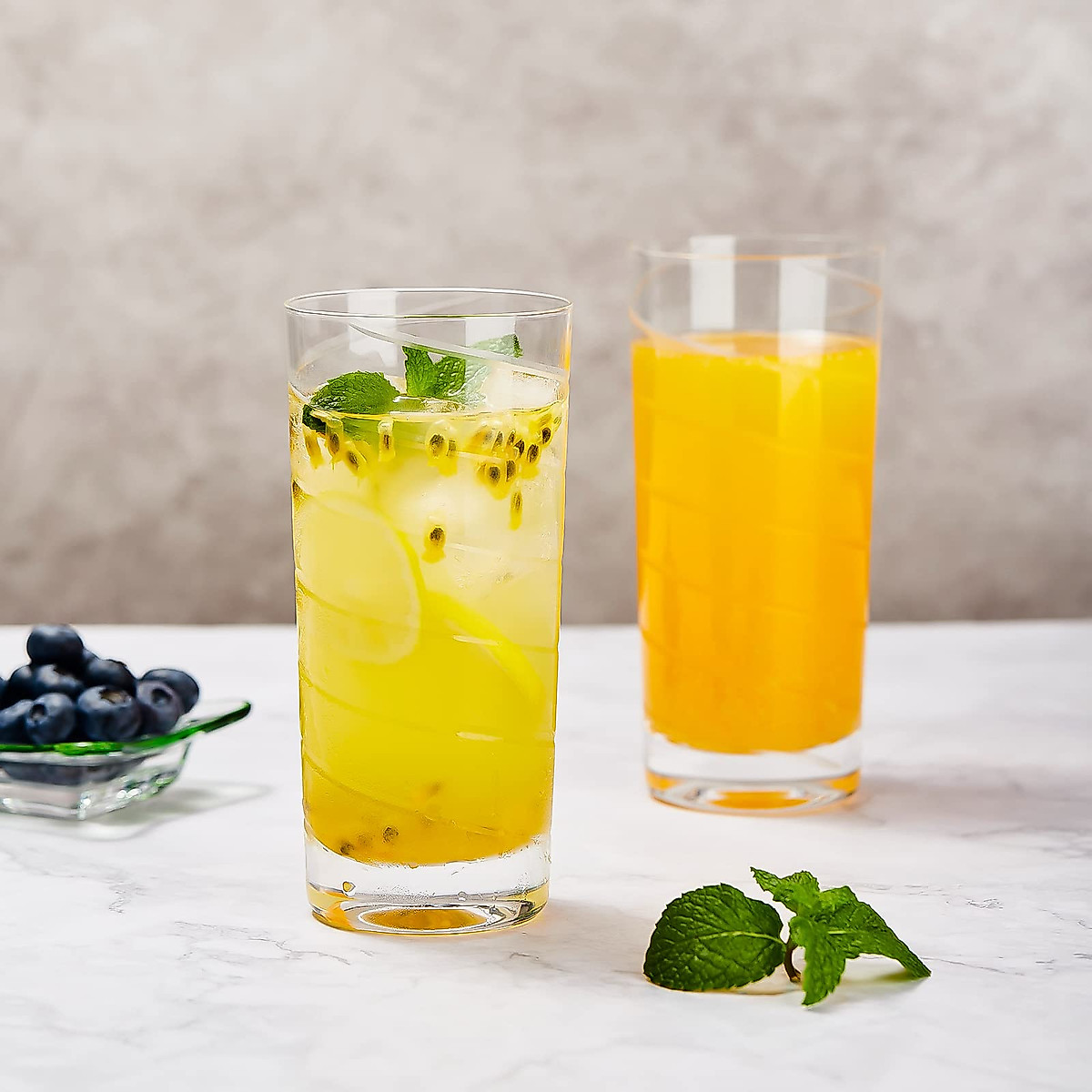 FAIRCRAFT 16oz Ribbed Durable Carved Cup Drinking Glasses, Highball Glasses Set of 6, Handmade Tall Glass Tumbler with Heavy Base, Water Glasses, Glasses Cups for All Beverage, Soda, Juice, Cocktails