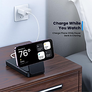 SQERO Wireless Portable Charger Power Bank with Magnetic Foldable Stand Charge Station Compatible with MagSafe, 10000mAh 22.5W PD Fast Charging for Magsafe Battery Pack (Black)