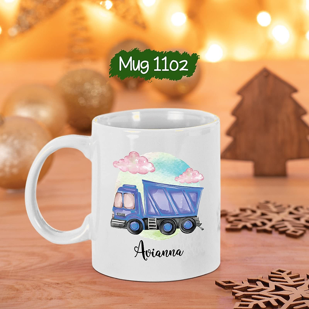 Dump Truck Coffee Mug - Custom Name Dump Truck Cups - Personalized Dump Truck Coffee Cup - Customized Dump Truck Ceramic Cup - Dump Truck Tea Cup For Children's Birthday - White Mugs 11oz 15oz