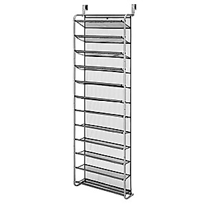 12-Tier Over The Door Shoe Rack, Metal, Gray