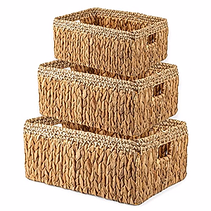 Crutello Woven Baskets for Storage, Rectangular Wicker Wall Baskets with Built-in Handles, Wicker Decorative Baskets, Boho Baskets for Organizing Gifts, Pantry, Laundry, Living Room and More