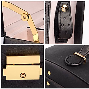 Jewelry Box 3-Layer Display Jewelry Box & Organizers with Lock and Mirror Portable Travel Jewelry Boxes for Women (Black)