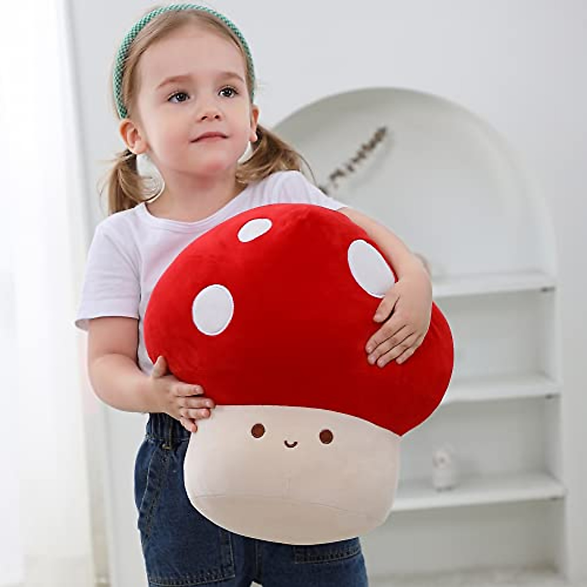 WeBingo Mushroom Plush, 9 Inch Mushroom Plush Pillow, Cute Mushroom Plush, Mushroom Stuffed Animals, Plush Toy Pillows, Mushroom Stuffed Pillow Room Decor Gift for Kids Adults