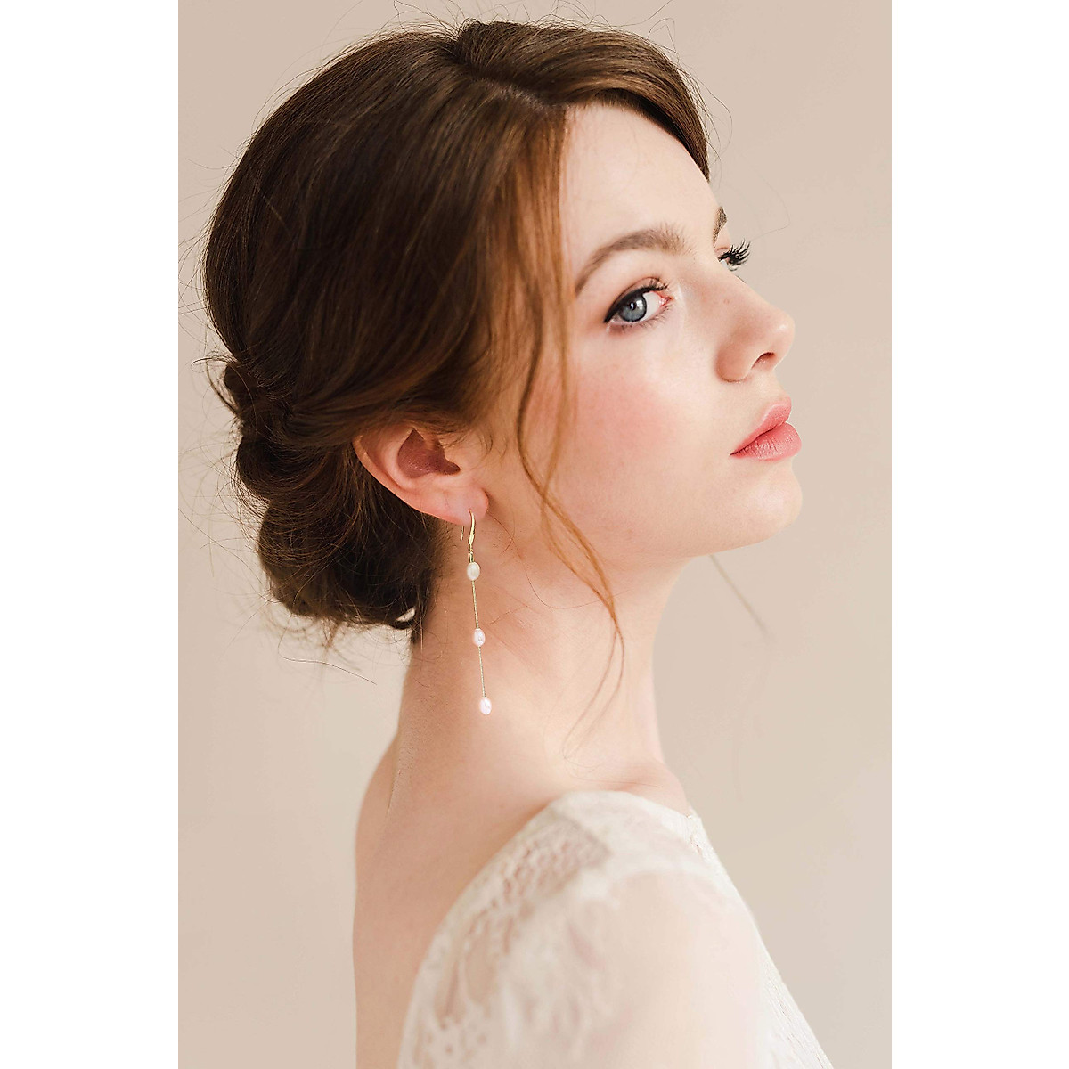 Baroque Pearl 18K Gold Hoop Drop Dangle Earrings for Women Long Snake Chain Dainty Bridal Earrings for Wedding