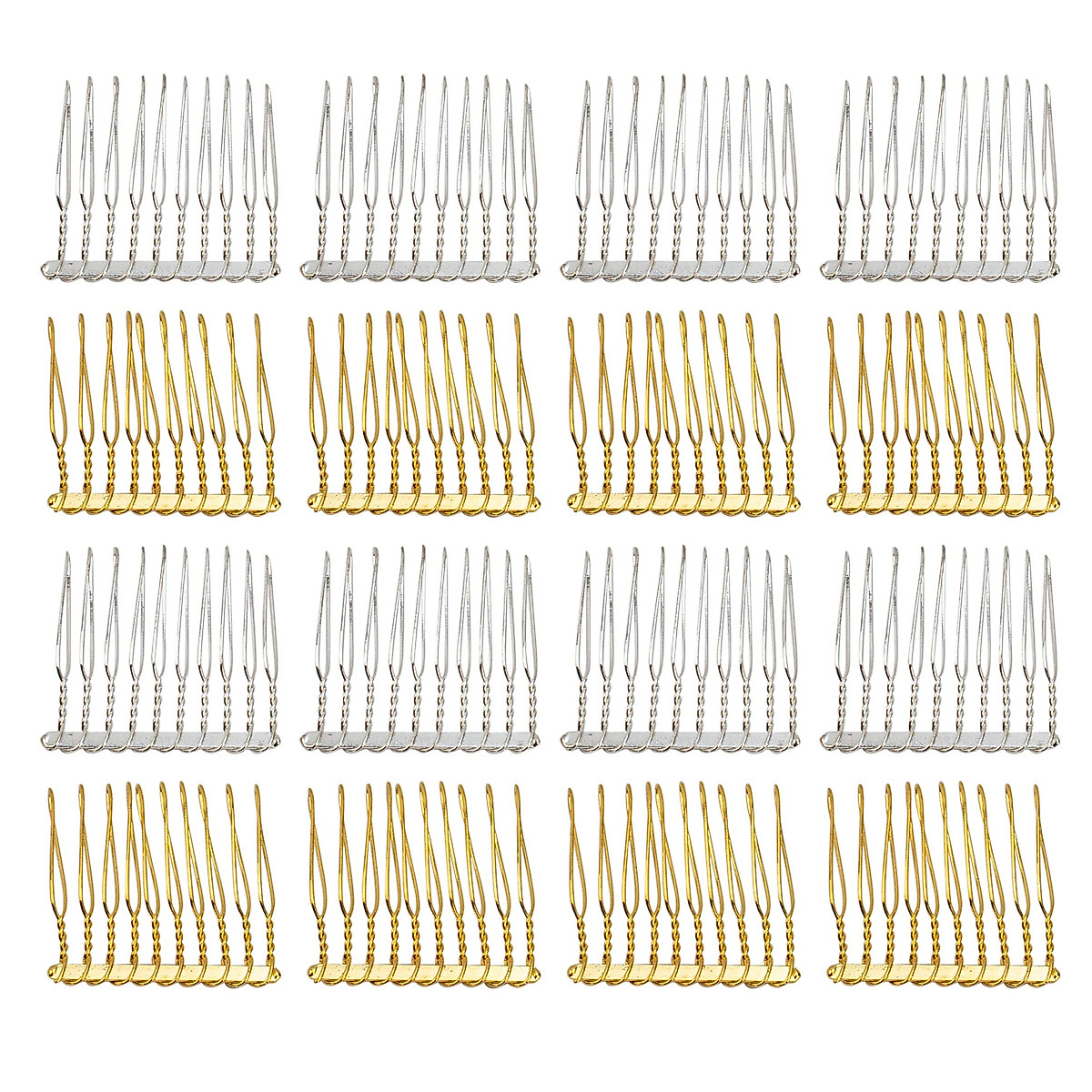 AUEAR, 20 Pack 10 Teeth Metal Veil Comb Hair Wire Clips Twist Bridal Wedding Combs Silver Gold