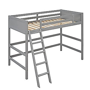 ODC Twin Loft Bed with Angle Ladder, Solid Wood Loft Bed with Safety Guardrail for Teenagers and Adults, High Loft Bed with Wooden Slats Support, No Box Spring Needed