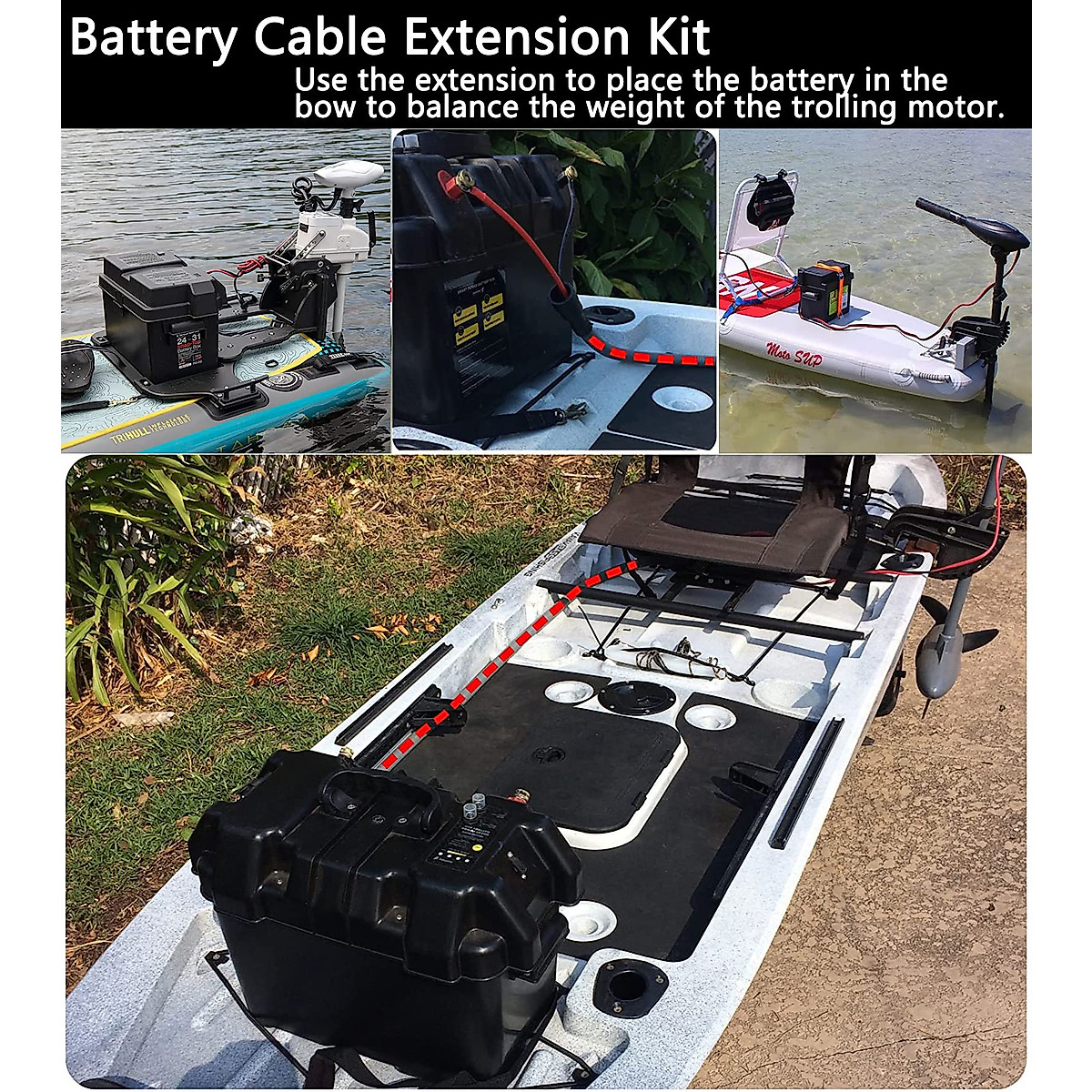 GaiRen Trolling Motor Battery Cable Extension Kit 10 Feet 8AWG Cable Extension 50Amp with Terminals for Fishing Boat Trolling Motor Solar Panel Automotive(Red & Black)